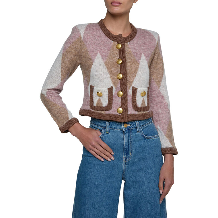 L'Agence Siobahn Long Sleeve Fuzzy Argyle Cardigan | Tootsies