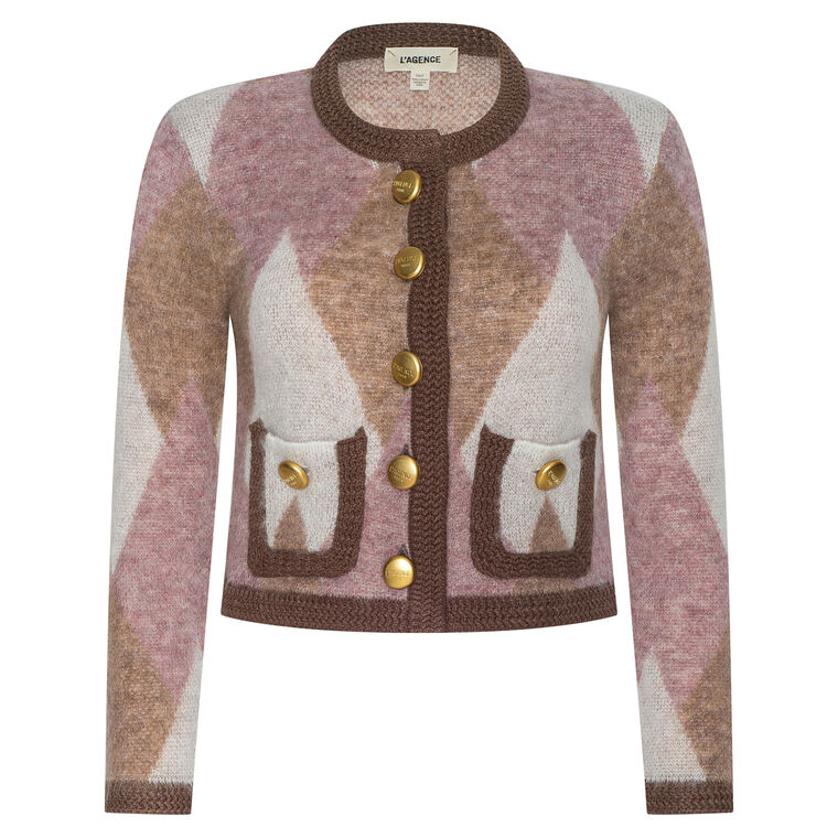 L'Agence Siobahn Long Sleeve Fuzzy Argyle Cardigan | Tootsies