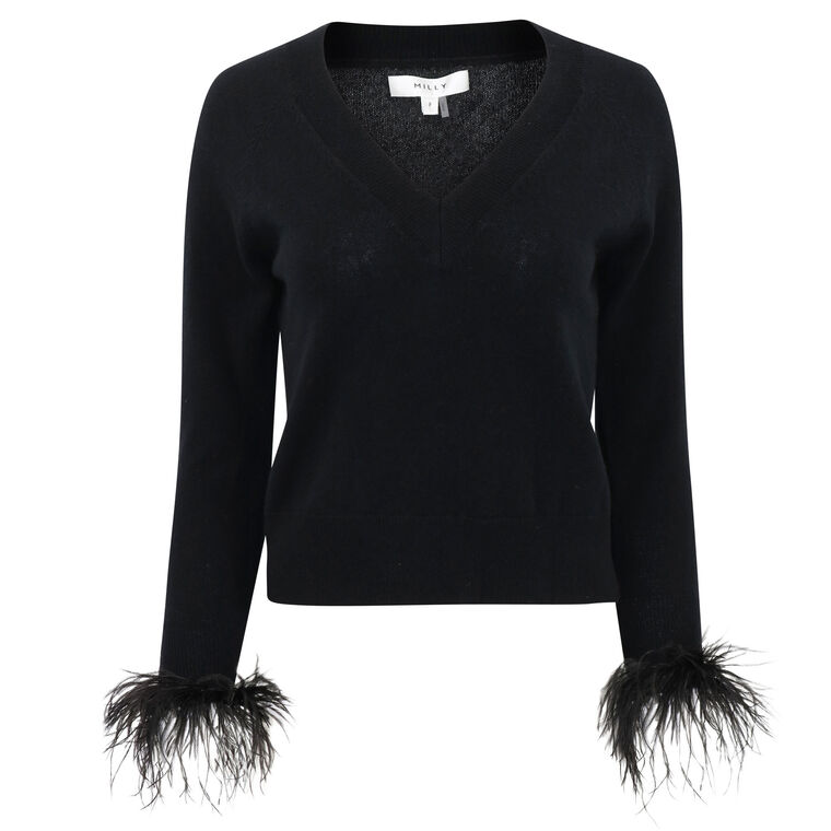 Milly Feather Cuff V-Neck Sweater | Tootsies
