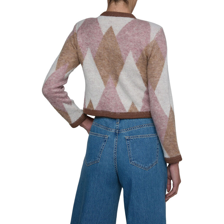 L'Agence Siobahn Long Sleeve Fuzzy Argyle Cardigan | Tootsies
