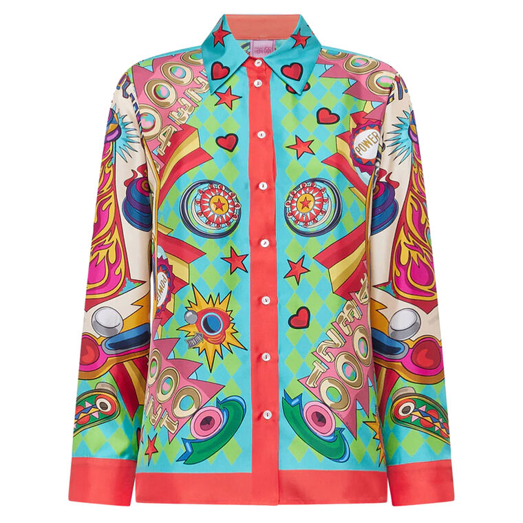 Long Sleeve Pinball Print Button Up