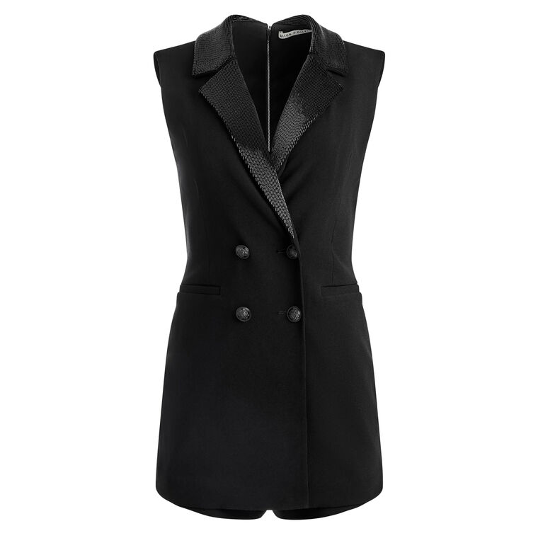 Alice + Olivia Carlena Embellished Sleeveless Tuxedo Romper | Tootsies