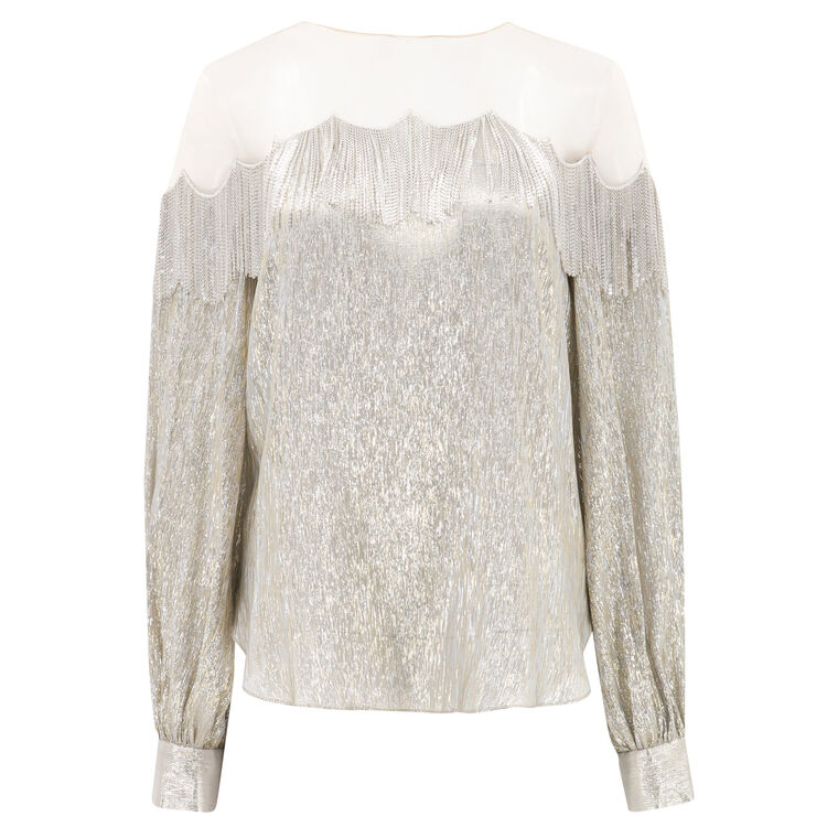 Oscar de la Renta Long Sleeve Chain Fringe Blouse | Tootsies