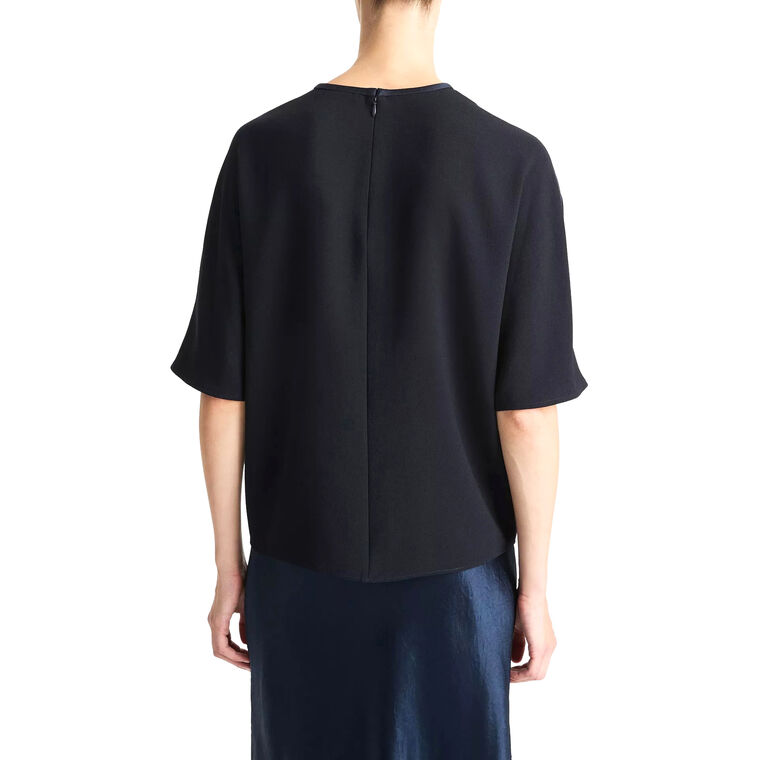 Vince Dolman Elbow Sleeve Satin-Trimmed Crepe T-Shirt | Tootsies