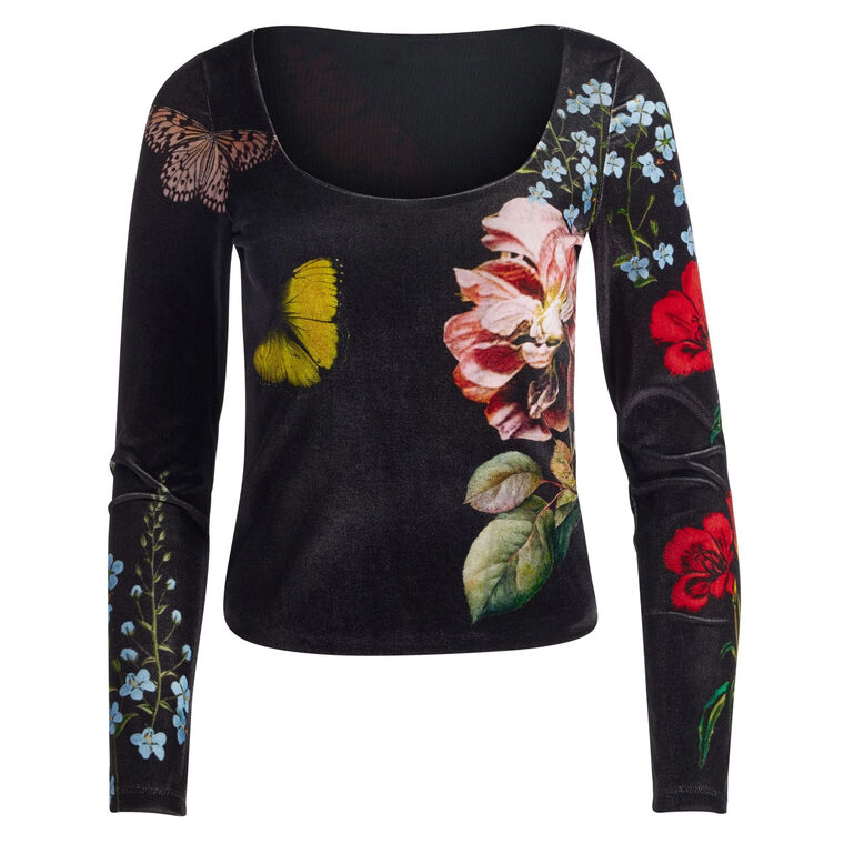 Alice + Olivia Delaina Scoop Neck Long Sleeve Velvet Top | Tootsies